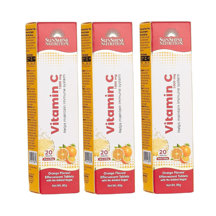Buy Sunshine Nutrition Vitamin C 1000mg Orange Effervescent 3 X 20 Packs online at best price in ...